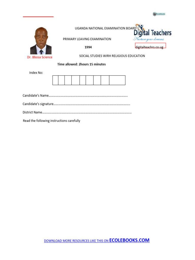 p7 SST 1994 Ple Questions With Answers Uneb Past Paper | PDF | Moses In ...