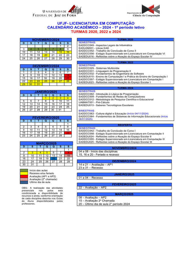 Calendário Acadêmico Licenciatura Computação | PDF | Informática | Moodle