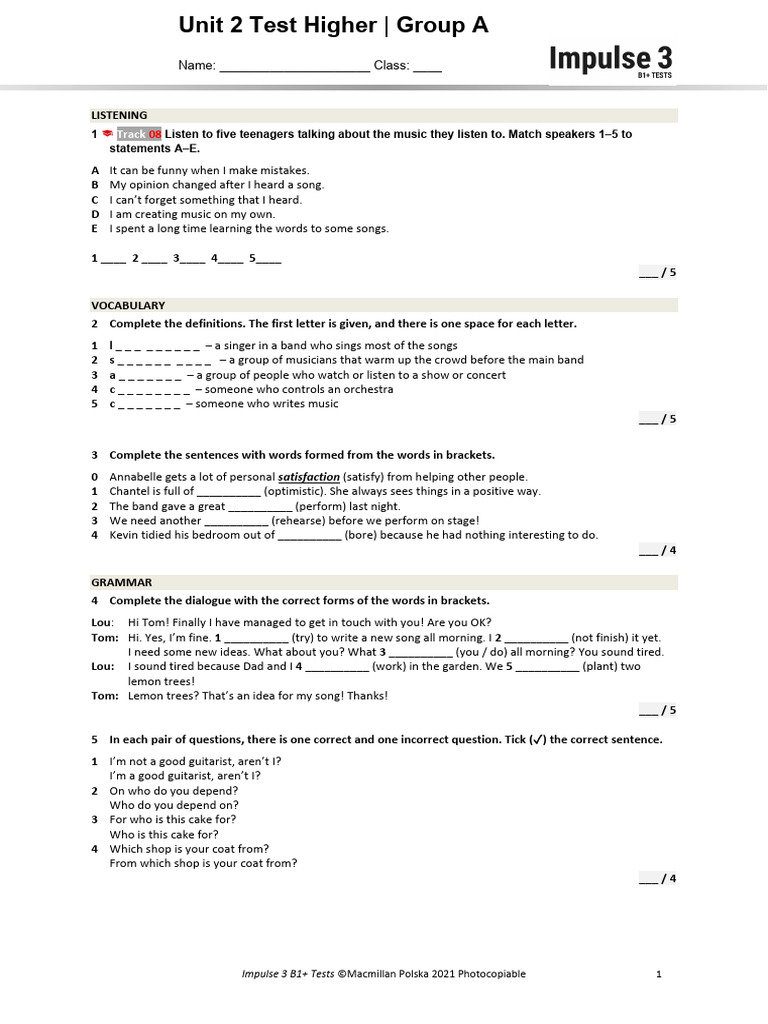 Unit 2 Test Higher A | PDF | Piano