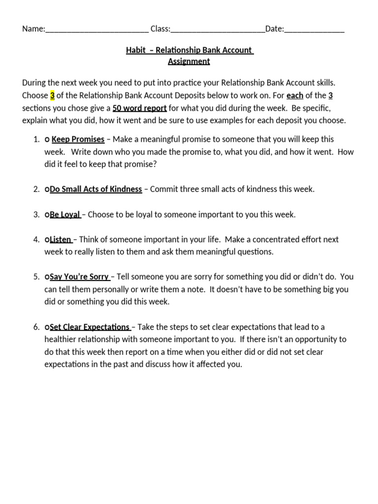 RelationshipBankAccountAssignment Revised | PDF | Self-Improvement