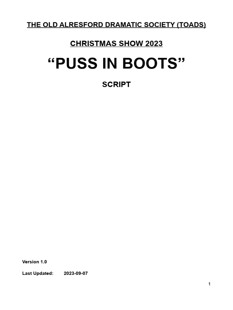 Puss in Boots Pantomime Script 2023 | PDF | General Fiction