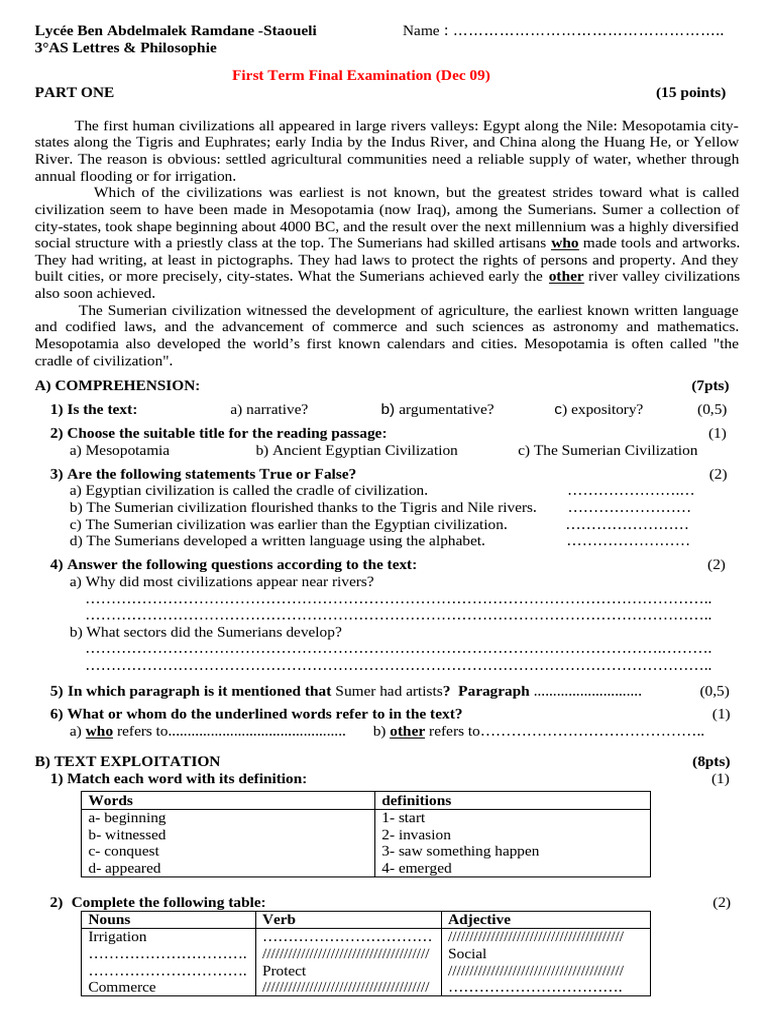 Bank of Exams 3 AS (Compo) | PDF | Mesopotamia | Tobacco Smoking