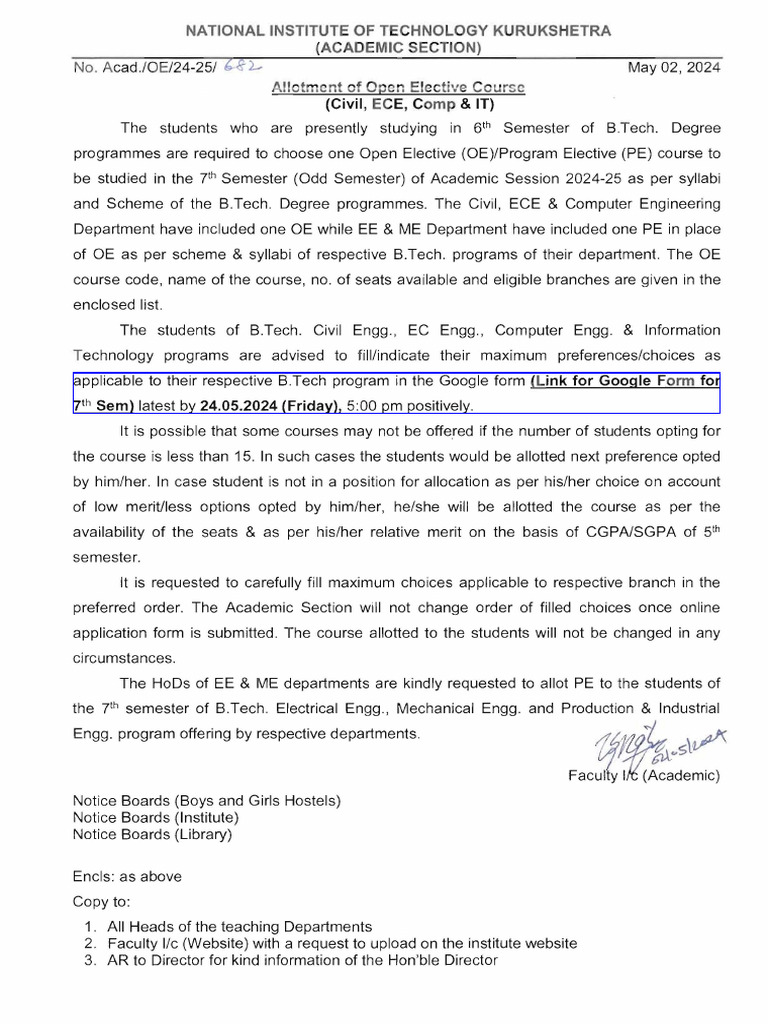 Notification of Open Elective Courses For B.Tech - 7th Semester of AY ...