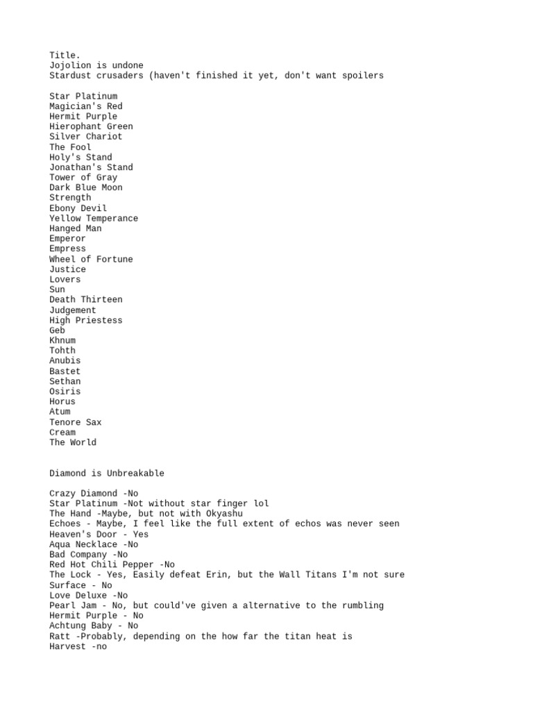 Jojo Stands Vs The Rumbling | PDF