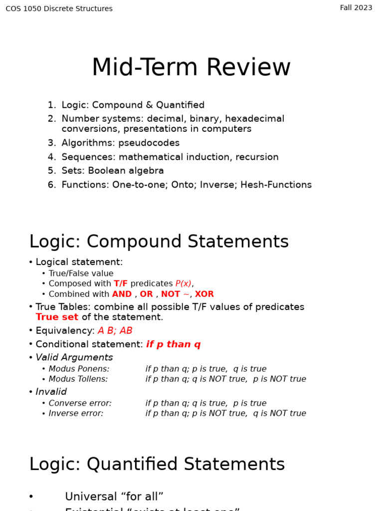 F2023 Mid Term+Review | PDF | Set (Mathematics) | Function (Mathematics)