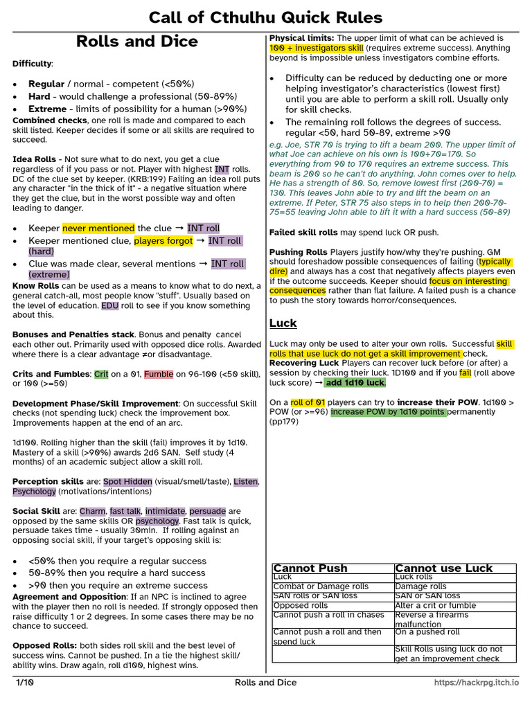 Call of Cthulhu Quick Rules | PDF | Firearms | Insanity