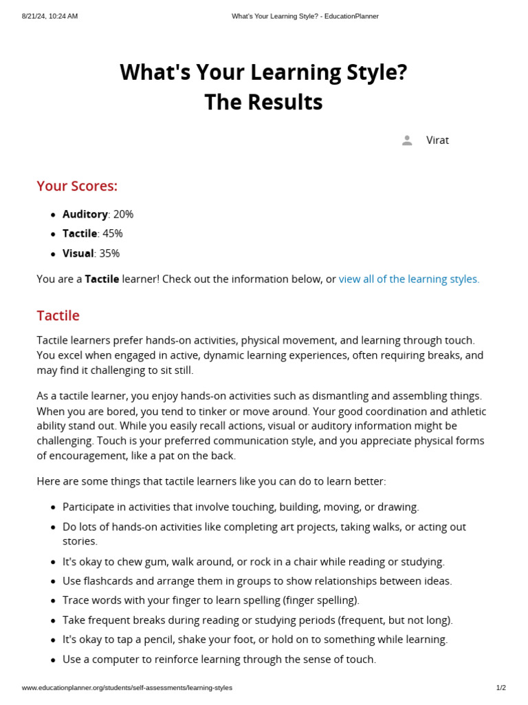 Understanding Tactile Learning Styles | PDF