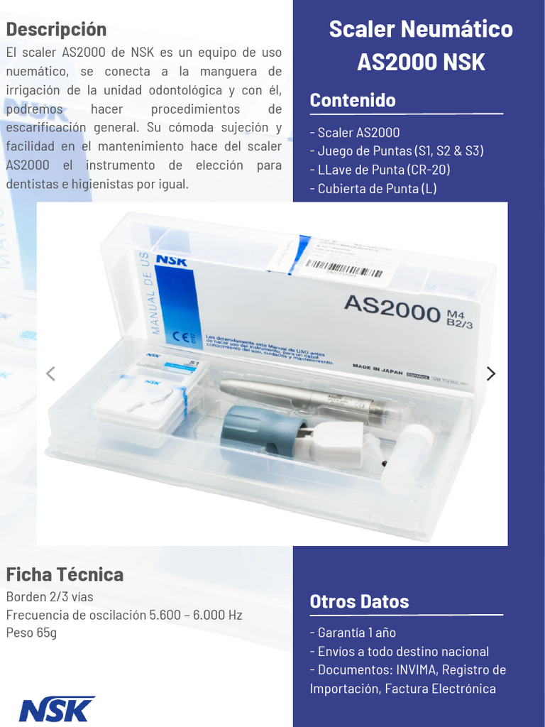 Scaler Neumático AS2000 NSK: Ficha Técnica | PDF