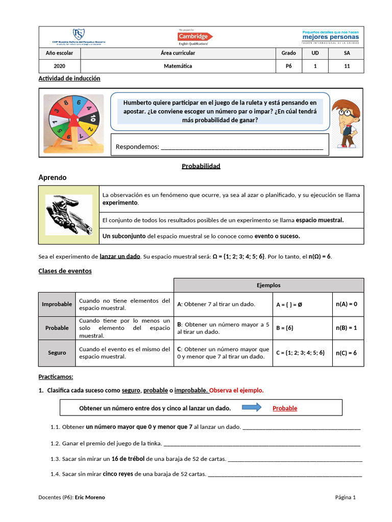 2020 P6 Matema Ud1 | PDF | Probabilidad | Teoría de probabilidad
