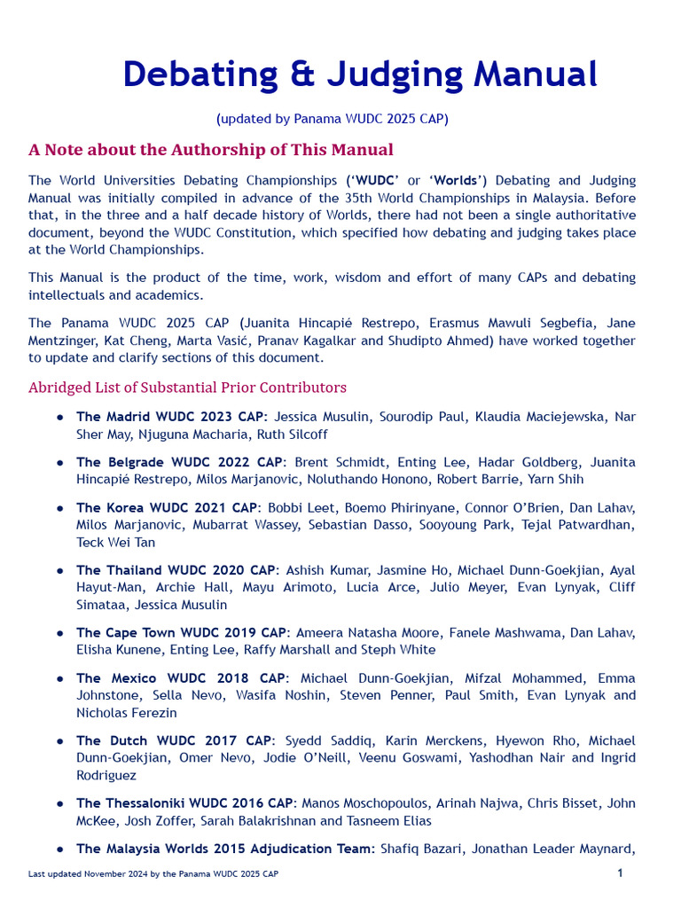 WUDC Debating & Judging Manual (Revised-November 2024) | PDF ...