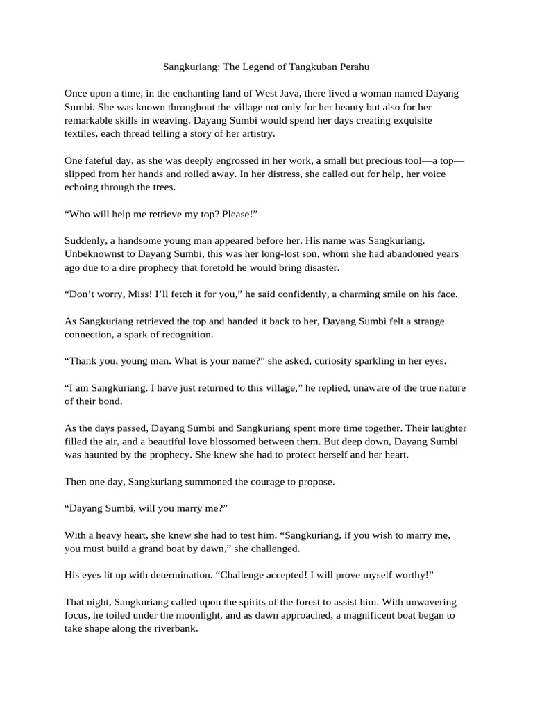 Sangkuriang The Legend of Tangkuban Perahu | PDF | Poetry
