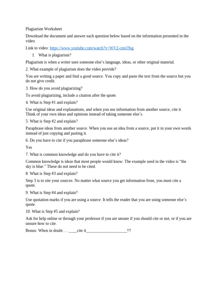 Plagiarism Worksheet | PDF | Career & Growth | Social Science