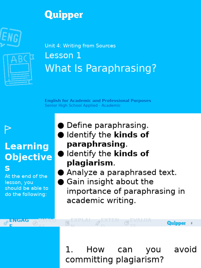 EAPP12 U4 L1 What Is Paraphrasing | PDF | Part Of Speech | Adjective