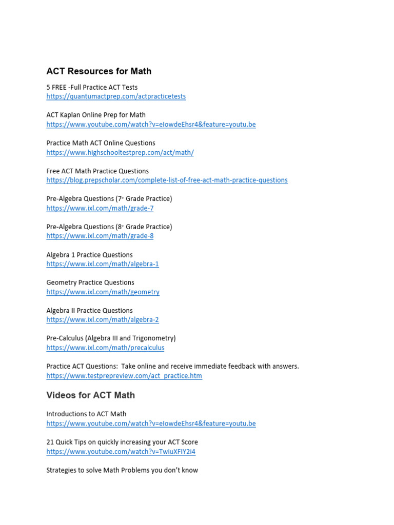 ACT Resources For Math | PDF | Teaching Methods & Materials