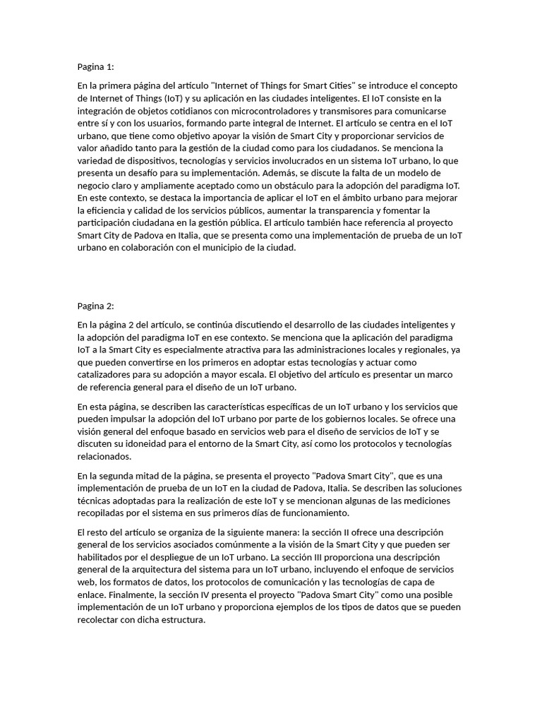 Resumen Por Paginas Sobre IOT. | PDF | Internet de las Cosas | Red de computadoras