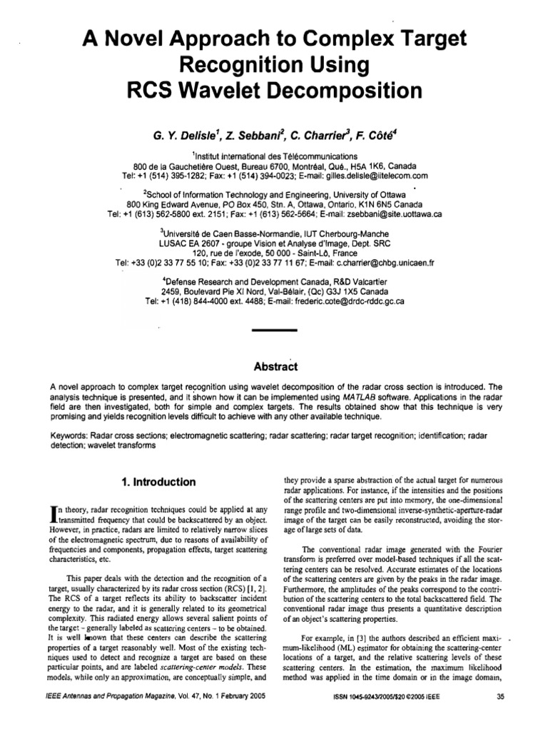 A Novel Approach To Complex Target RCS Wavelet Decomposition | PDF ...