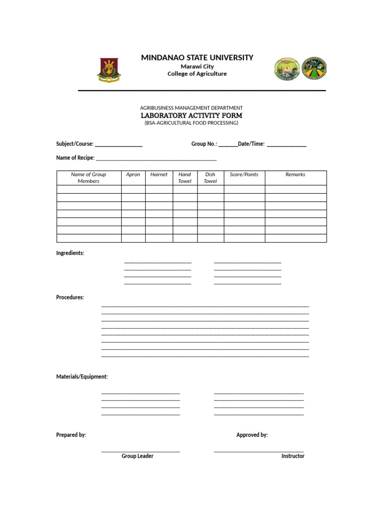 BSA FP Laboratory-Activity-Form | PDF | European Cuisine | Food And Drink