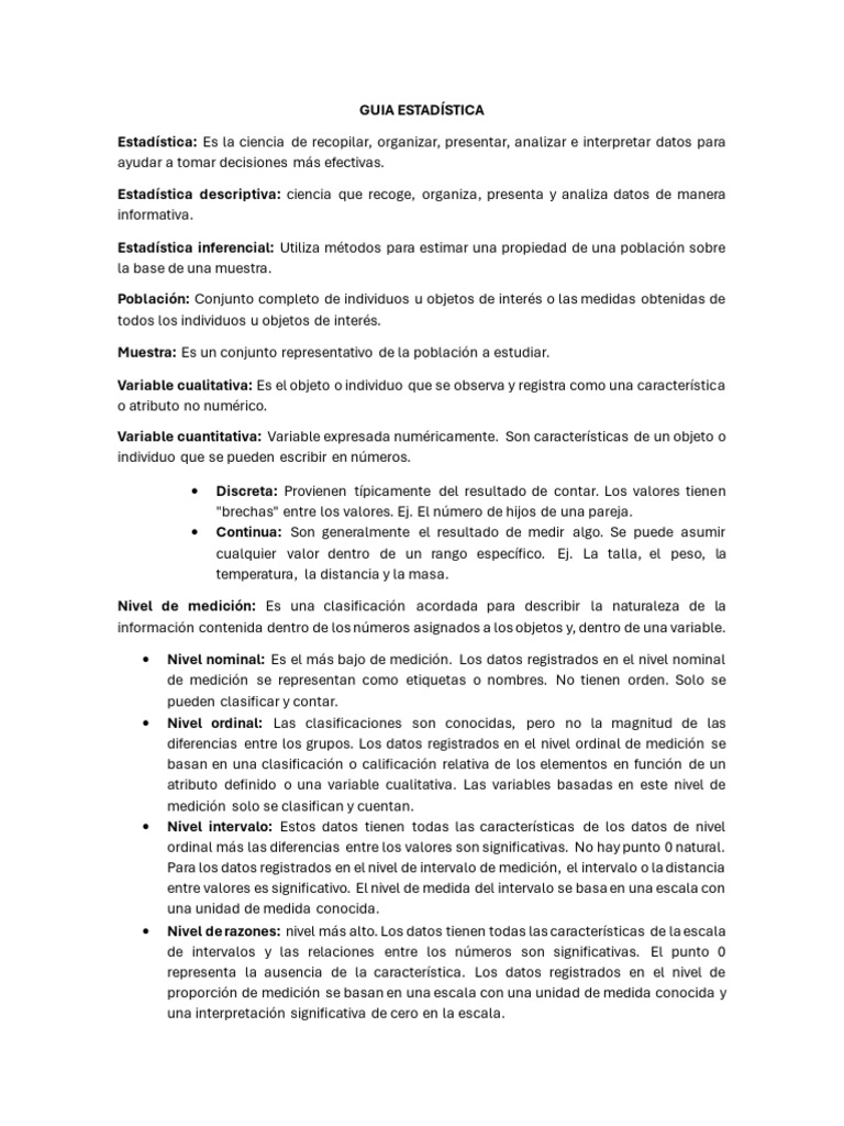 Guia Estadística | PDF | Media | Desviación Estándar