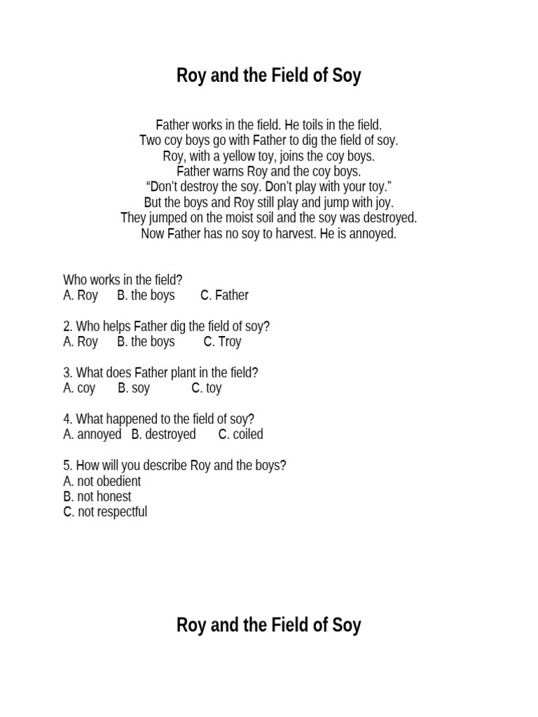 Roy and The Field of Soy | PDF