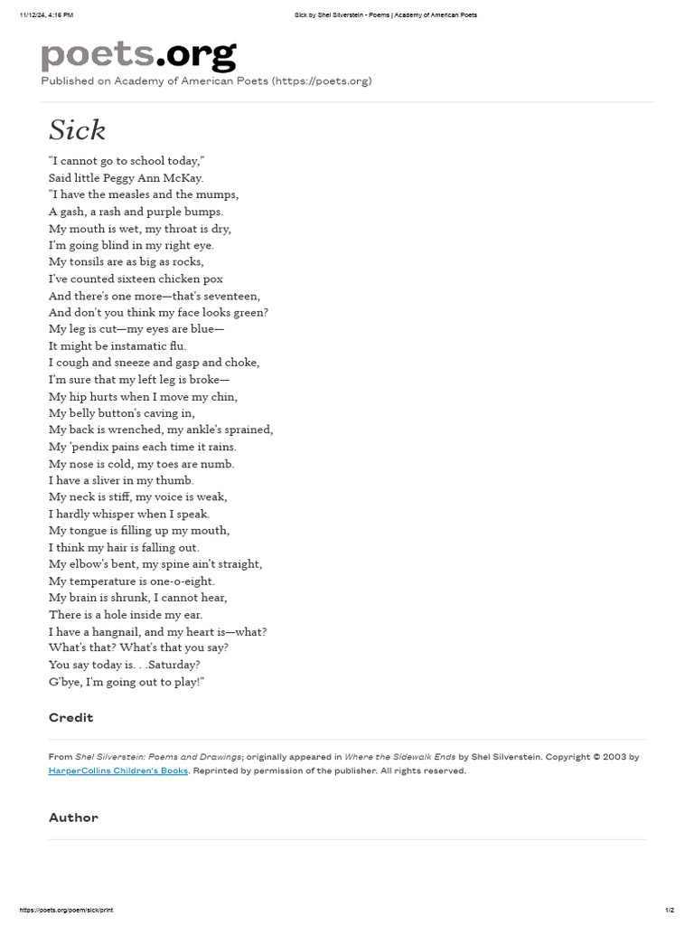 Sick | PDF | Language Arts & Discipline | Poetry
