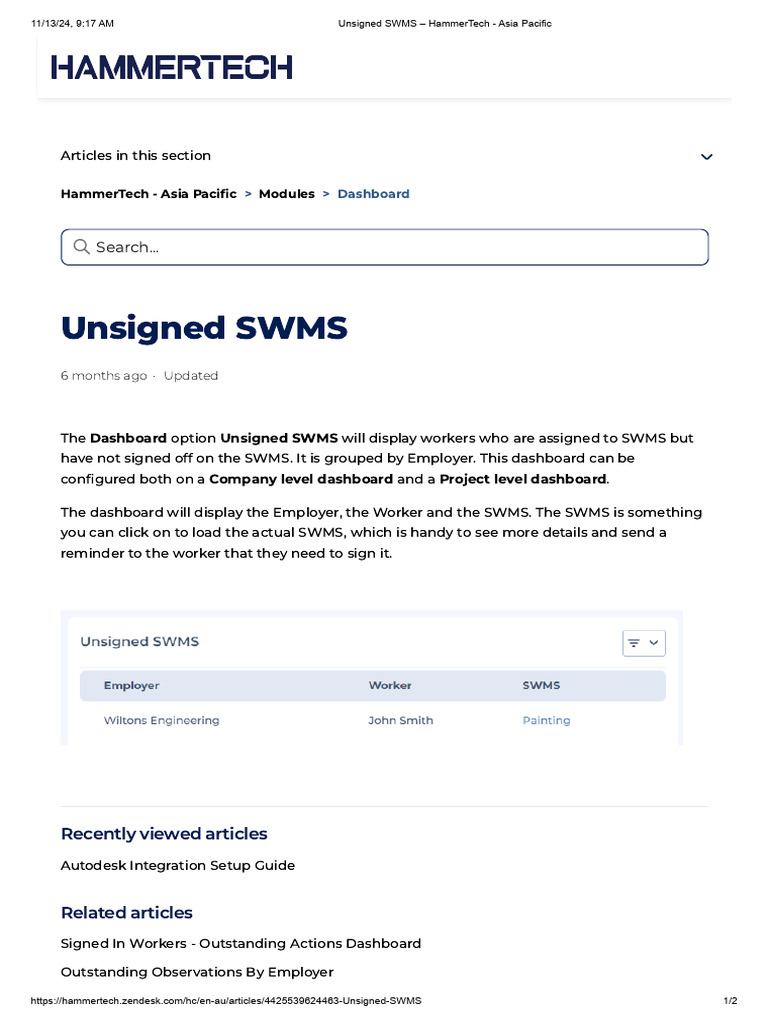 Unsigned SWMS Dashboard Guide | PDF | Computers