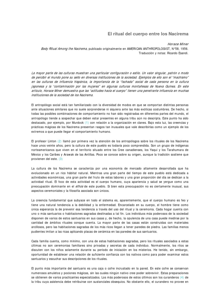 Los Nacirema | PDF | Rituales | Antropología