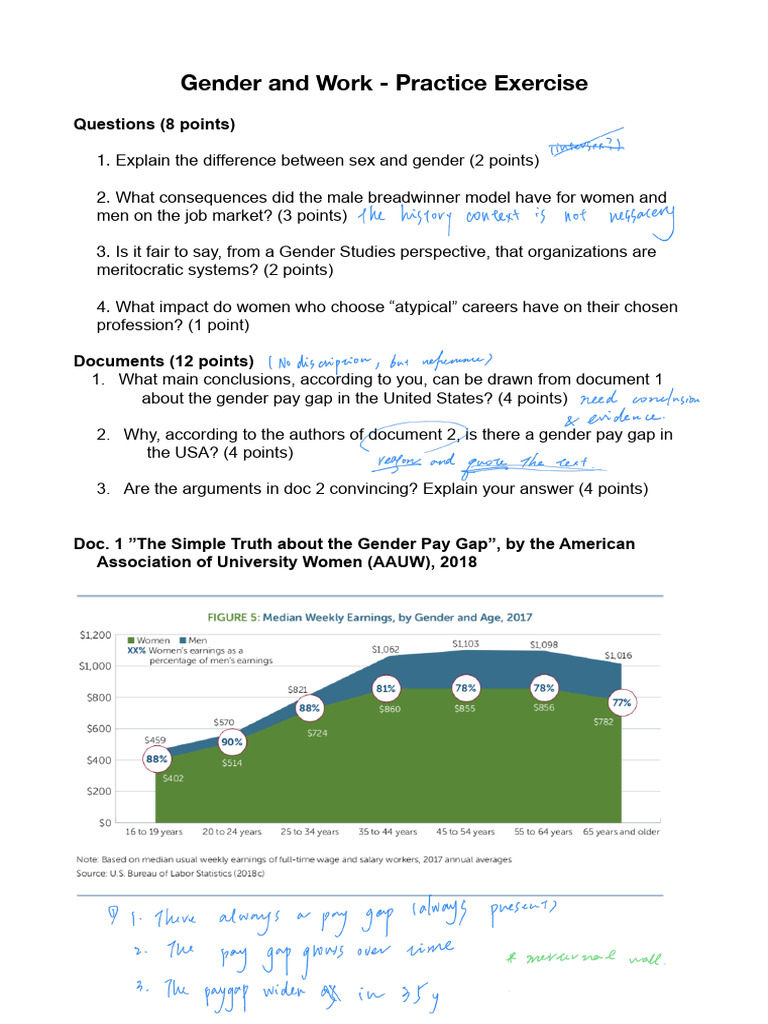 Gender Work - Practice Exercise | PDF | Gender Pay Gap | Labour Economics