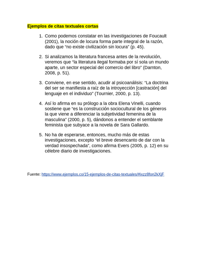 Ejemplos de Citas Textuales Cortas | PDF | Filosofía