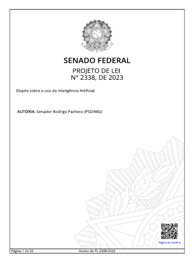 PL 2338 DE 2023 - Dispõe Sobre o Uso Da IA - Parte 1 | PDF