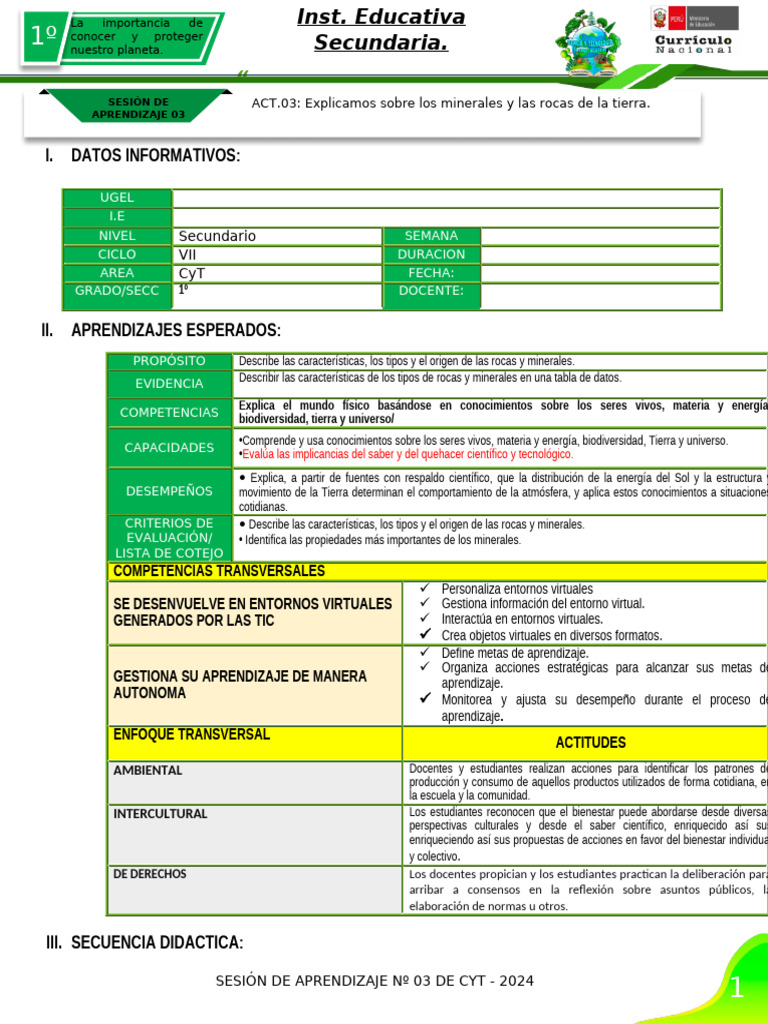 B-1º Ses-Act 3 Cyt Und 6 | PDF | Minerales | Aprendizaje