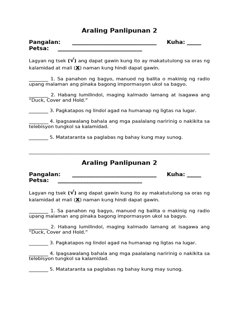 Araling Panlipunan 2 QUIZ | PDF