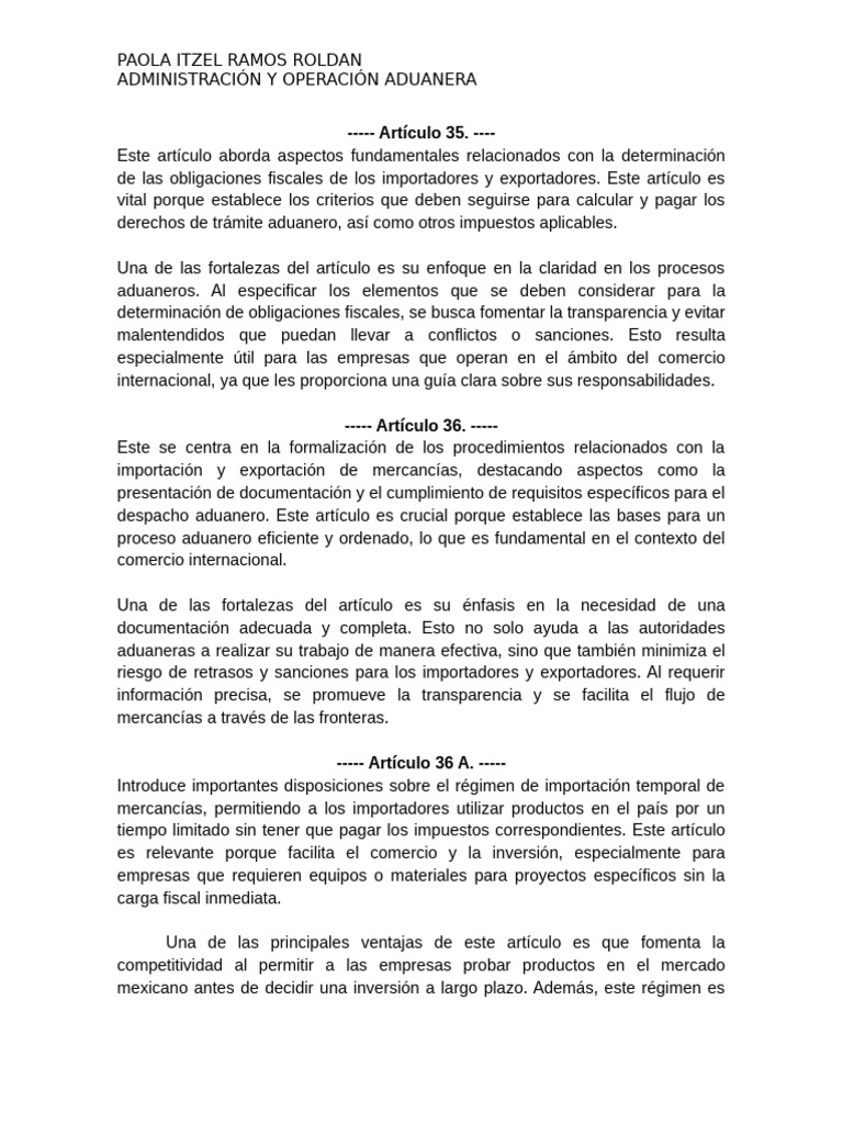 Artículos 35 Al 50 Paola Itzel | PDF | aduana | Business