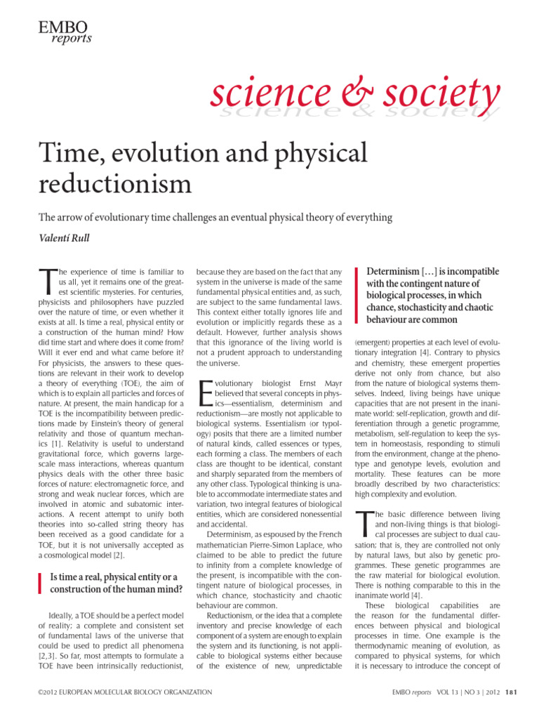 Time Evolution Reductionism EMBO | PDF | Evolution | Reductionism