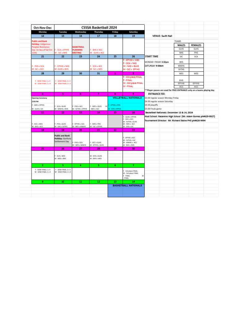 Basketball Schedule 2024 | PDF