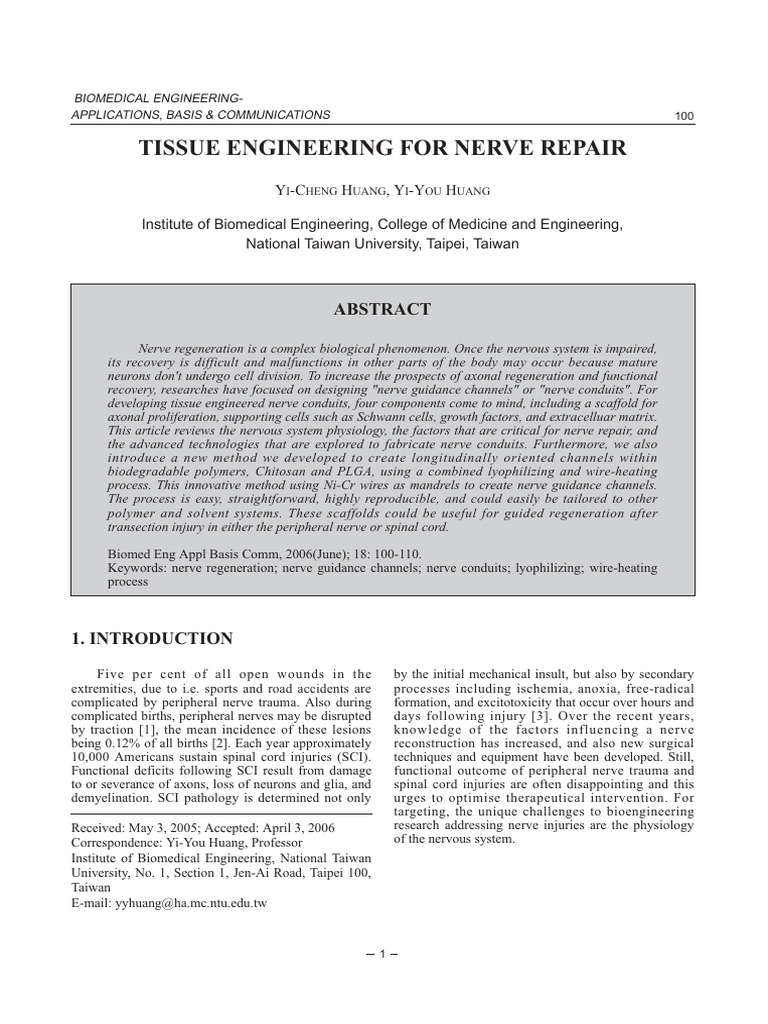 Tissue Engineering For Nerve Repair | PDF | Central Nervous System ...