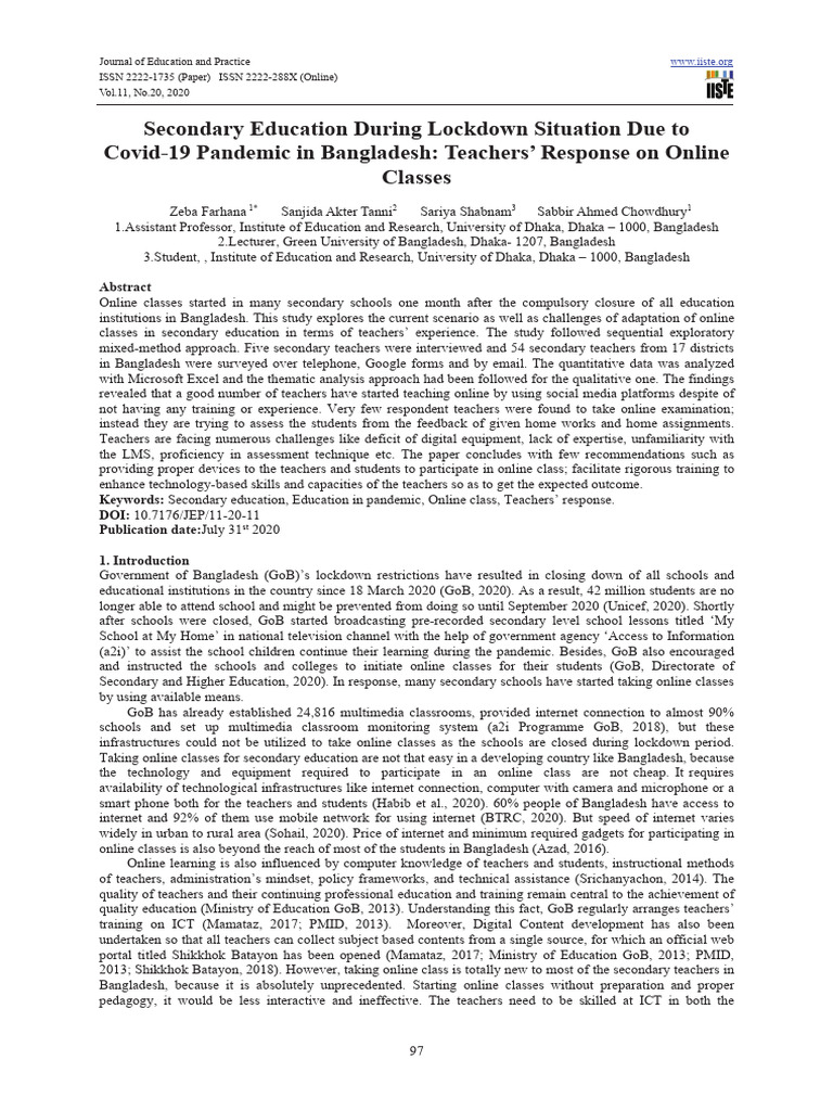 Secondary Education During Lockdown Situ | PDF | Survey Methodology ...