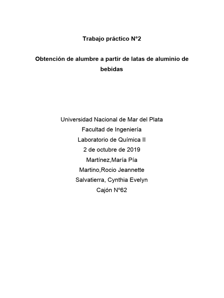 Trabajo Práctico N°2 Terminado | PDF | Aluminio | Mole (Unidad)