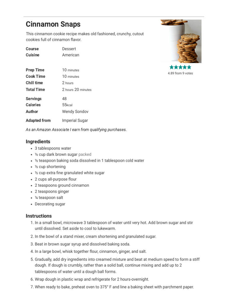 Cinnamon Snaps - The Monday Box | PDF | Fat | Teaspoon