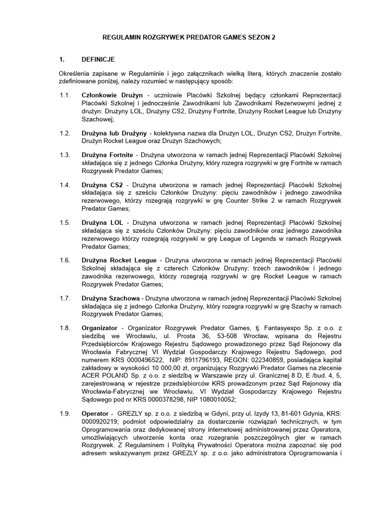PredatorGames2024 Regulamin Rozgrywek | PDF