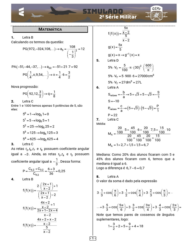 Gabarito Simulado Eear 1 | PDF | Predicado (gramática) | Sílaba