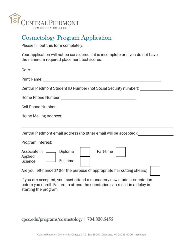 Cosmetology Application | PDF