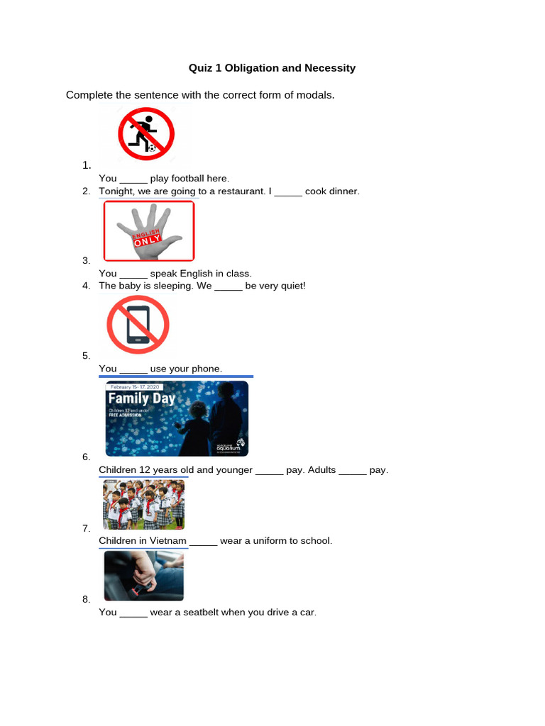 Modal Verbs Quiz: Obligation & Necessity | PDF
