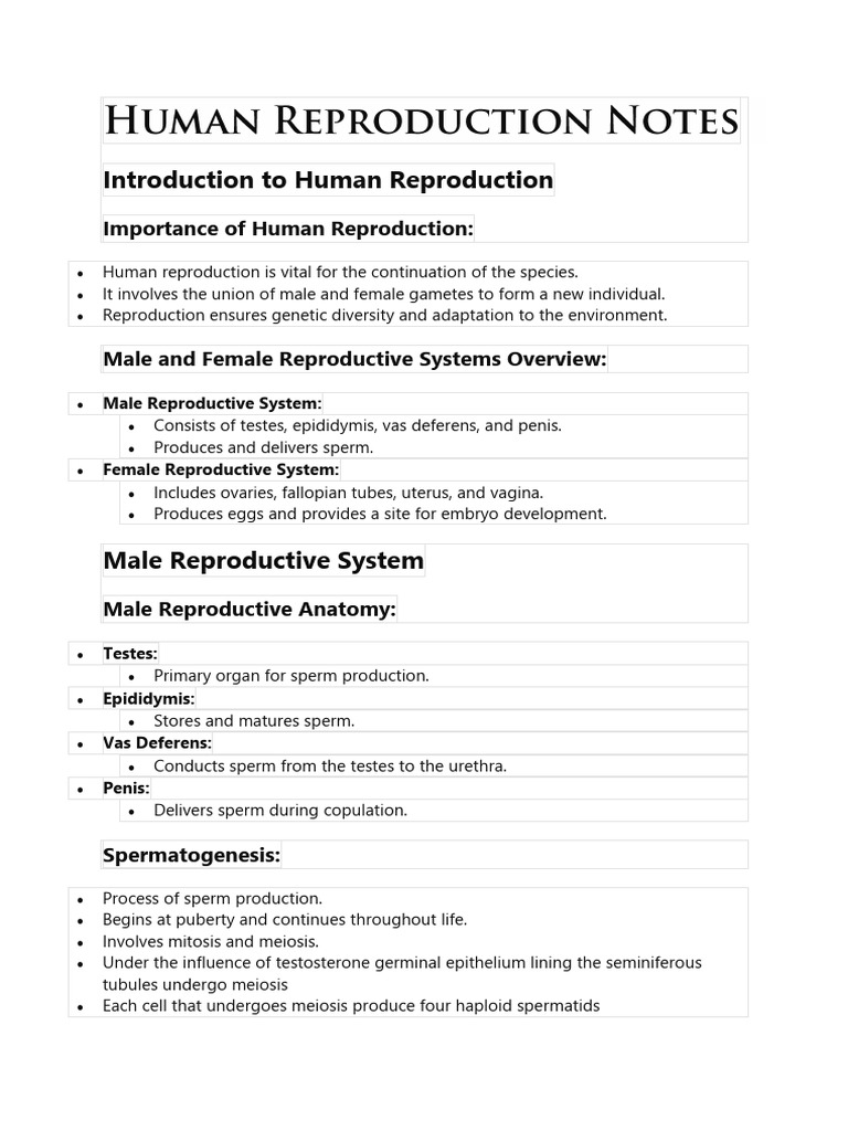 Human Reproduction Notes 2024-1 | PDF | Menstrual Cycle | Human ...