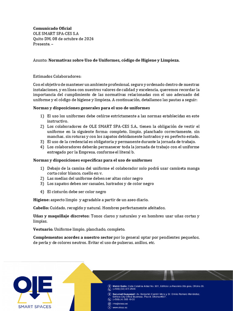Comunicado Normativas Sobre Uniformes. | PDF