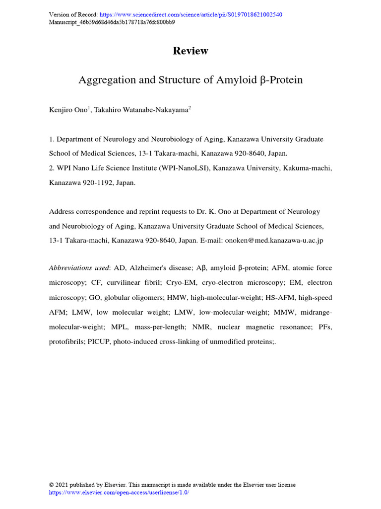 Aggregation and Structure of Amyloid Β-Protein | PDF | Amyloid Beta ...