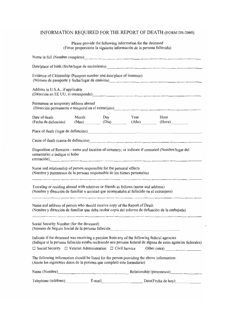 DS 2060 Report of The Death of An American Citizen Abroad | PDF
