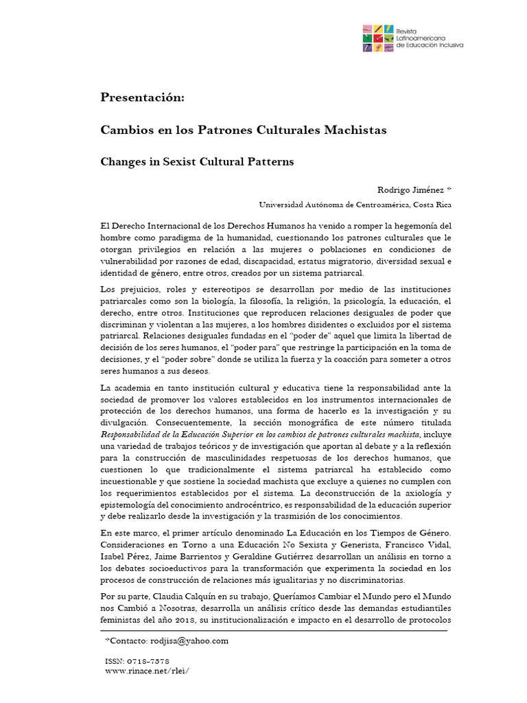Cambios en Patrones Machistas en Educación | PDF | Género | Estudios de ...