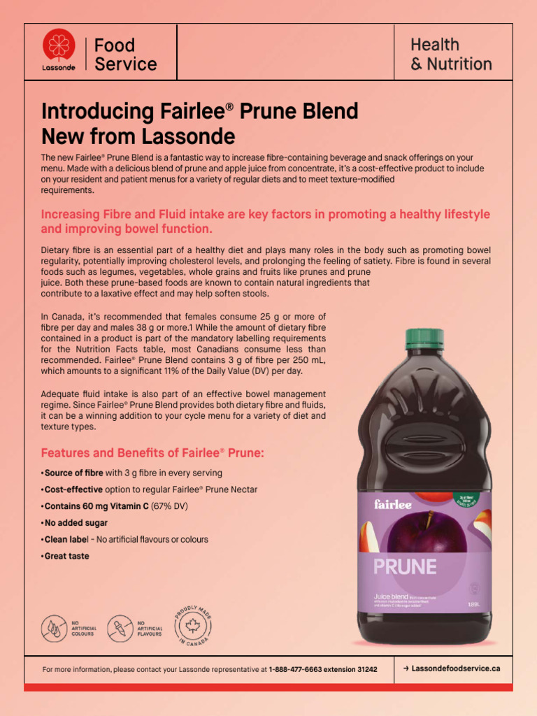 Introducing Fairlee® Prune Blend New From Lassonde | PDF | Dietary Fiber | Diet & Nutrition
