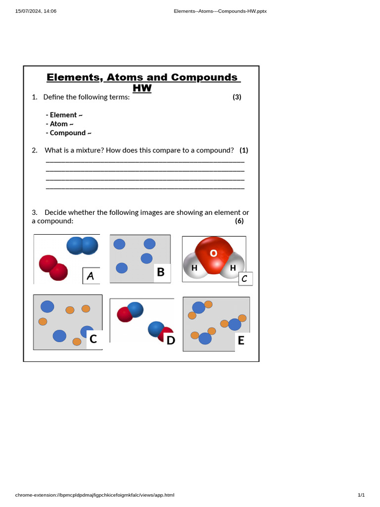 Elements Atoms - Compounds | PDF