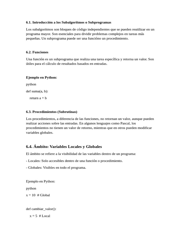 Introducción A Los Subalgoritmos o Subprogramas | PDF | Python (lenguaje de programación ...